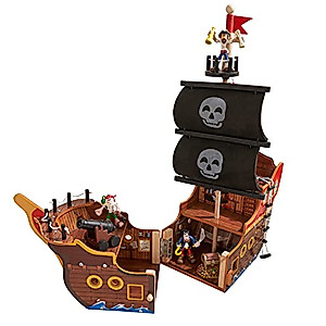 KidKraft Adventure Bound™: Wooden Pirate Ship Play Set with Lights and Sounds, Pirate Figures, 8 Pieces Included, Gift for Ages 3+