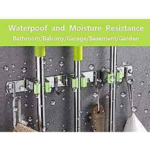 Fine Most Mop and Broom Holder Wall Mounted Storage Organizer Broom Holder Stainless Steel Mop Holder Utility Tool Organizers with 3 Position 4 Hooks for Laundry Room Garden Garage Closet Kitchen