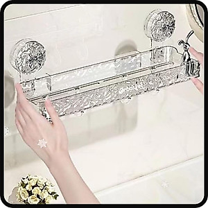 Generic Androf Acrylic Transparent Shower Storage,Raidley Easymount Bathroom Storage Shelf - No Drilling Required,Suction Cup Wall Mounted Style Glacier Pattern Suction Cup Shelf (Transparent,Small)