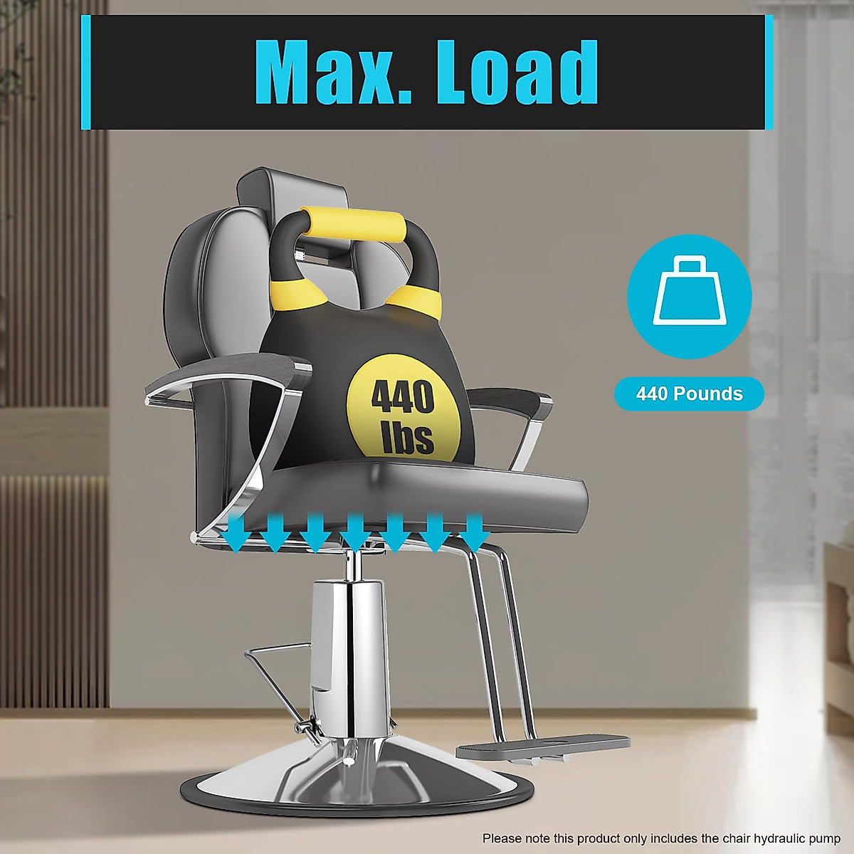 Silencear Barber Chair Hydraulic Pump, Barber Salon Beauty Chair Replacement Hydraulic Pump 440LBS Capacity 26mm Shaft for Most Standard Styling Chairs (Thread: M8), Chair/Base NOT Included