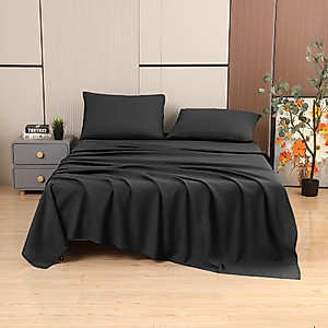 Toodou Soft Brushed Microfiber Black Twin Size Fitted Sheet-Comfortable and Durable Fitted Sheets-The Mattress Covers Made of Premium Fabric Which Have Great Breathability