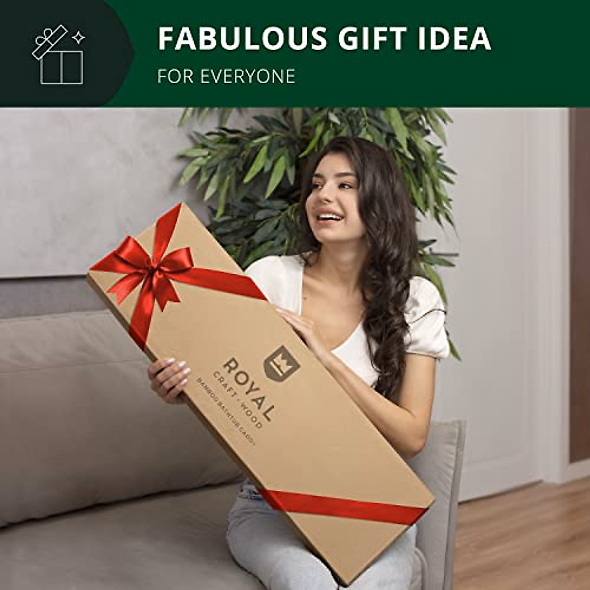 ROYAL CRAFT WOOD Luxury Bathtub Caddy Tray, One or Two Person Bath and Bed Tray, Bonus Free Soap Holder (Natural Bamboo Color) (Natural)