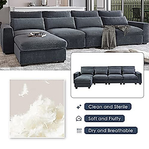 130" L-Shaped Convertible Modular Sectional Sofa with Reversible Chaise, Feather Filled, 5-Seat, 4 Pillows