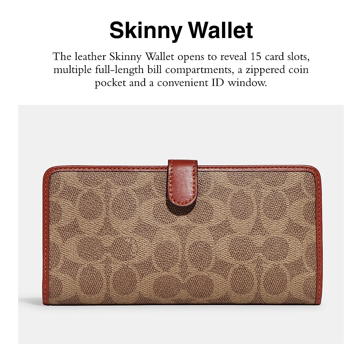 Coach Coated Canvas Signature Skinny Wallet, Tan/Rust