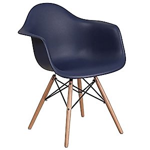 Flash Furniture Alonza Series Navy Plastic Chair with Wooden Legs