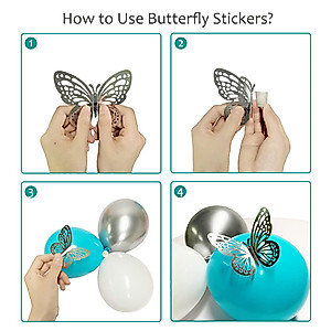 LyzzGlobo Teal Balloon Arch Kit with Butterfly Stickers, 139pcs White Silver Blue Turquoise Balloons Garland Kit for Girls Birthday Bridal Baby Shower Wedding Party Decorations