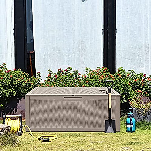 Rankok 100 Gallon Resin Deck Box Outdoor Waterproof Storage Box for Patio Furniture Outdoor Cushions Throw Pillows Garden Tools and Pool Toys With Handles (Beige)