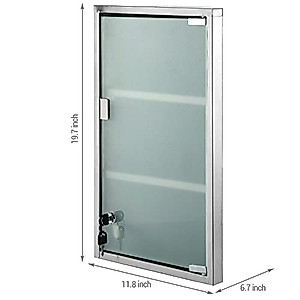 MyGift 19-Inch Stainless Steel Silver Corner Mount Medicine Cabinet, First Aid Wall Cabinet with 3 Storage Shelf, Locking Frosted Glass Door and Keys