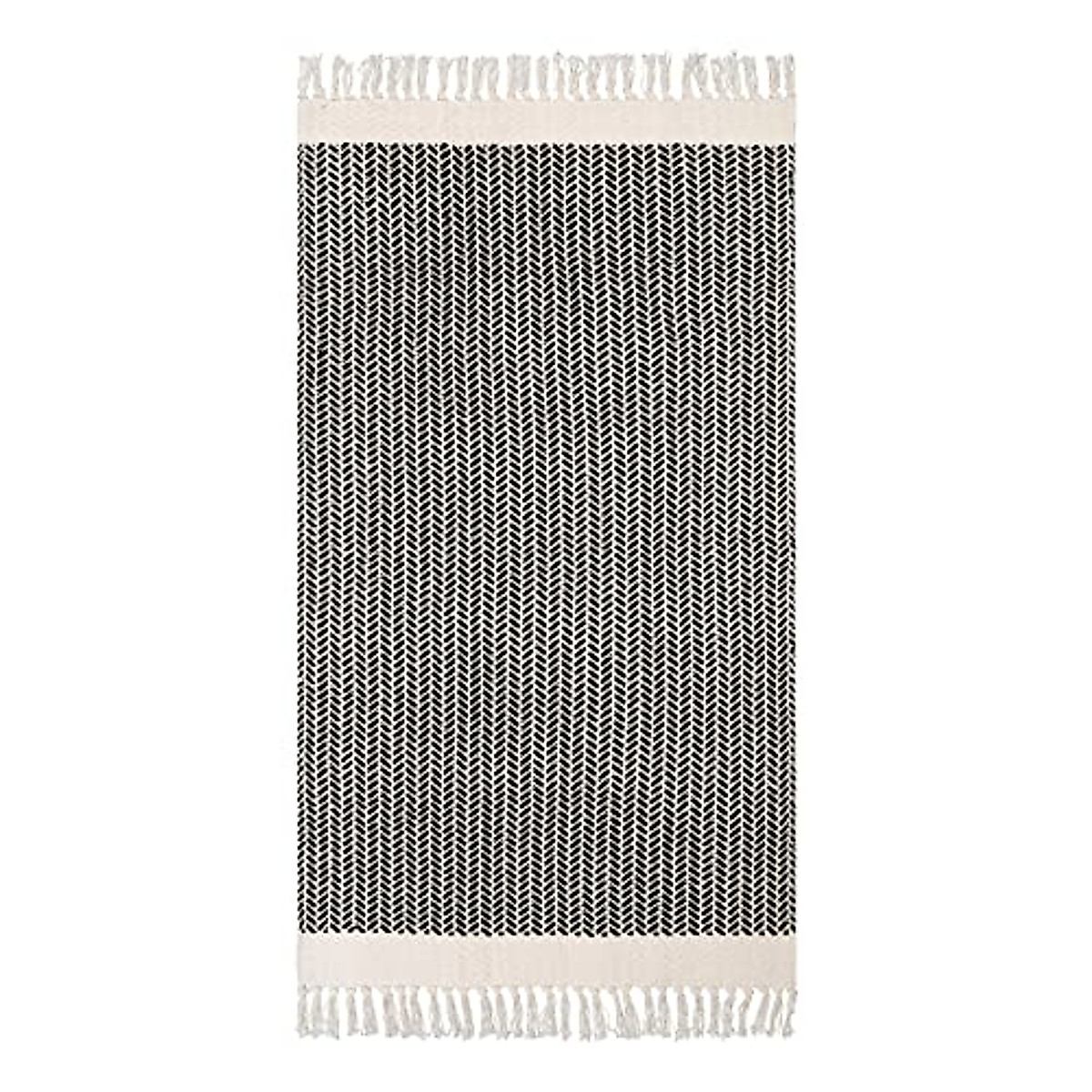 Lahome Boho Entryway Rug, 3x5 Rug for Bedroom Lightweight Washable Throw Rug Woven Cotton Bathroom Rugs with Tassels, Farmhouse Black and White Rug for Living Room Kitchen Office Dorm Gifts