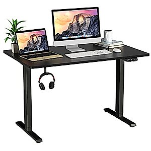 Tangkula Electric Dual Motor Standing Desk, 48 x 30 Inch Height Adjustable Sit Stand Computer Workstation w/ 3 Position Memory Controller, Anti-Collision Design, 1" Thick Tabletop, Home Office Desk