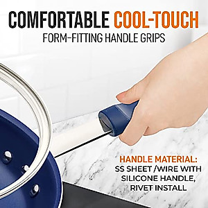 NutriChef 14" Fry Pan With Lid - Extra Large Skillet Nonstick Frying Pan with Silicone Handle, Ceramic Coating, Blue Silicone Handle, Stain-Resistant And Easy To Clean, Professional Home Cookware