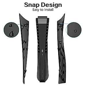 HEYSTOP PS5 Plates for PS5 Accessories, Hard Shockproof Cover PS5 Skins Shell Panels for PS5 Console, Anti-Scratch Dustproof Face Plates Replacement Accessories for Playstation 5 Disc Edition - Black