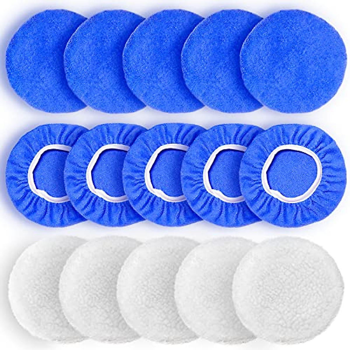 FONAROLL 9 to 10 Inch Car Polisher Pad Bonnet, 15Pcs Car Polishing Bonnet Buffing Pads, 10*Microfiber+5*Woollen