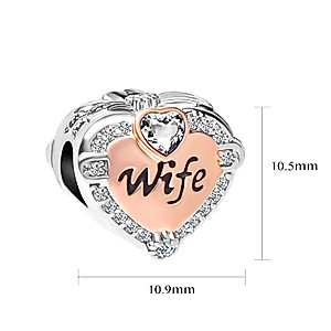 Chili Jewelry Rose Gold Wife Heart Love Charms with Clear Crystal Beads Compatible With Pandora Charms Bracelets
