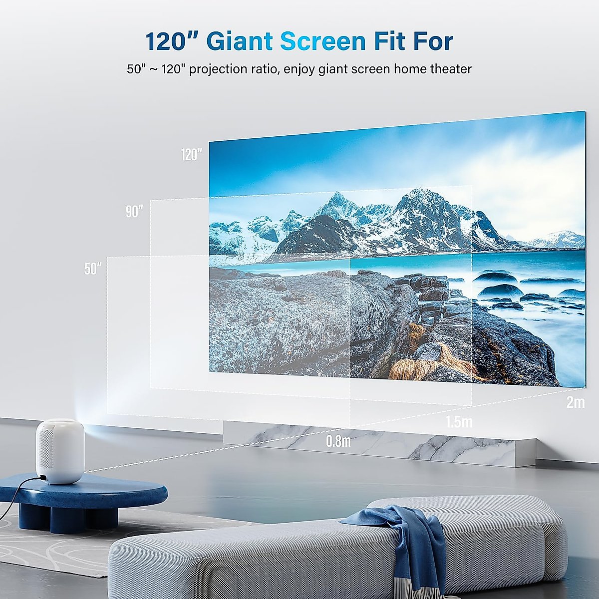 [Auto Focus/Keystone]Portable Mini Projector with 5G wifi 6 and bluetooth, 4K Native 1080P Outdoor Movie Projector,Smart Home Projector Compatible with iOS/Android/HDMI/USB