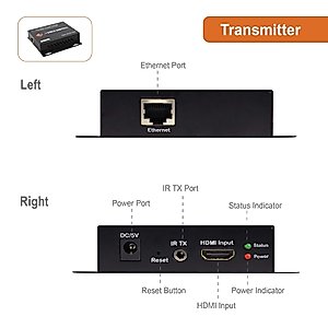 J-Tech Digital HDMI Extender Over Single Cat5e/6/7 HDMI Over Ethernet 1080p with IR Extension - Up to 400ft [TX + RX]