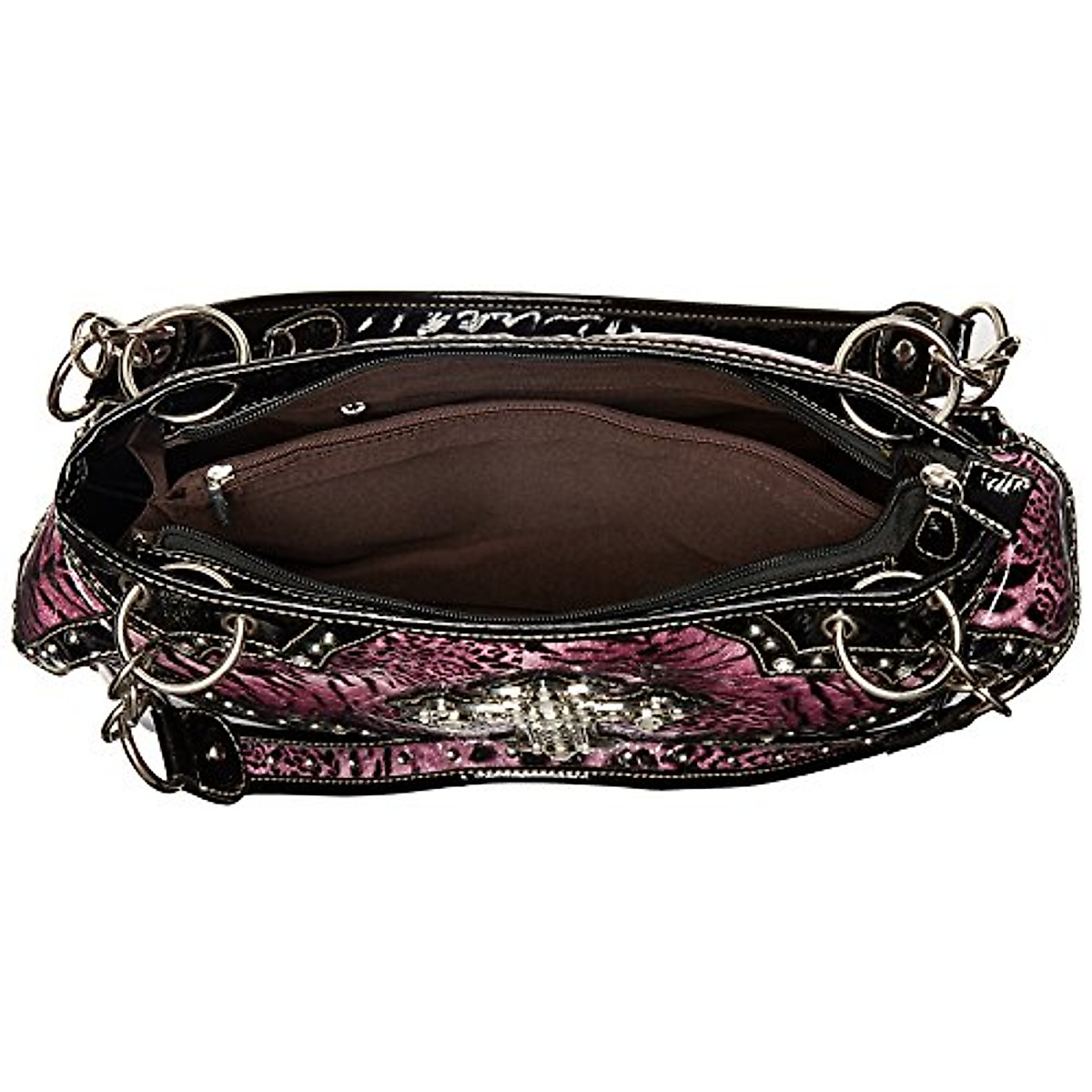 Western Cross Leopard Handbag Rhinestone Pocket Purse With Matching Wallet (PINK)