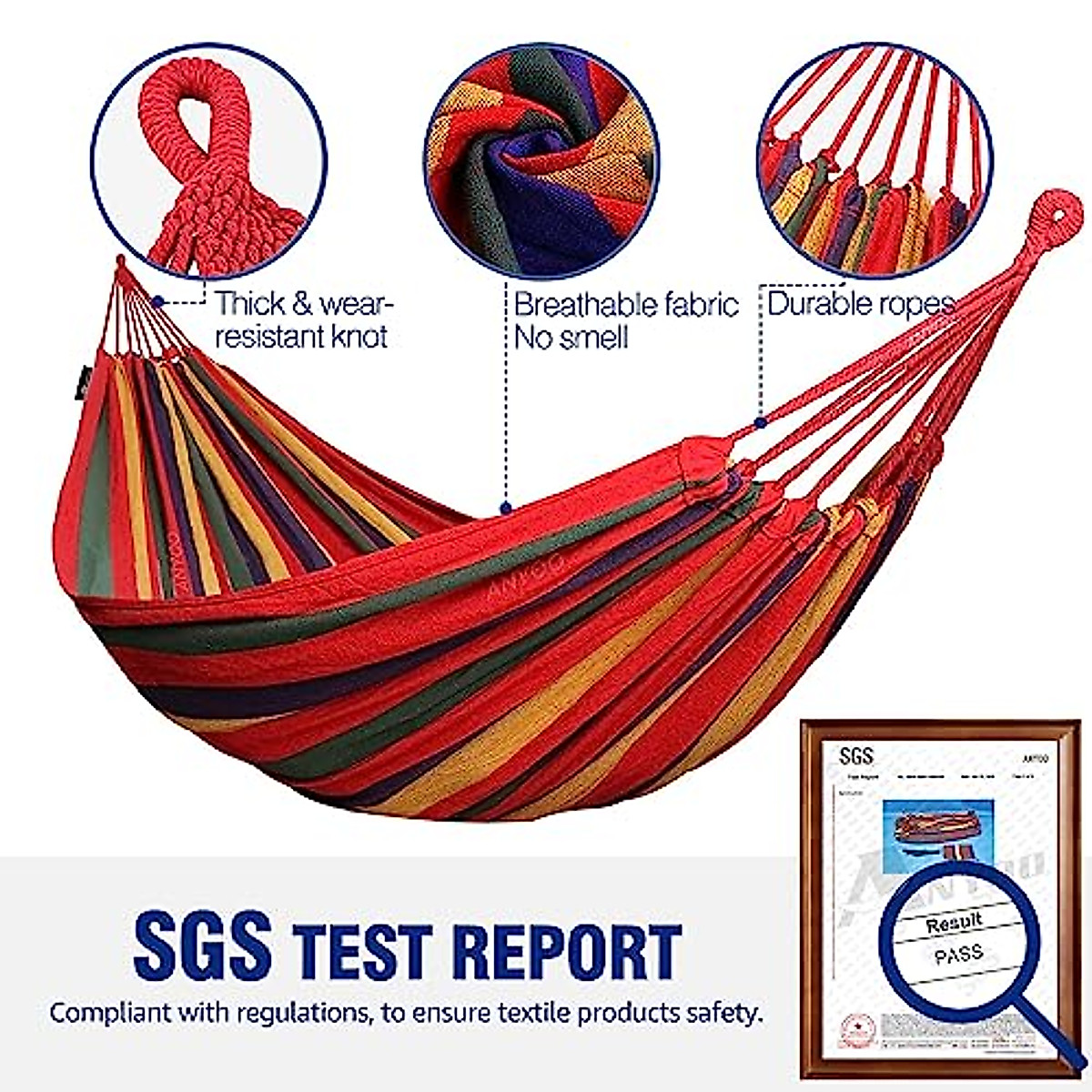Anyoo Garden Cotton Hammock Comfortable Fabric Hammock with Tree Straps for Hanging Durable Hammock Up to 660lbs Portable Hammock with Travel Bag,Perfect for Camping Outdoor/Indoor Patio Backyard