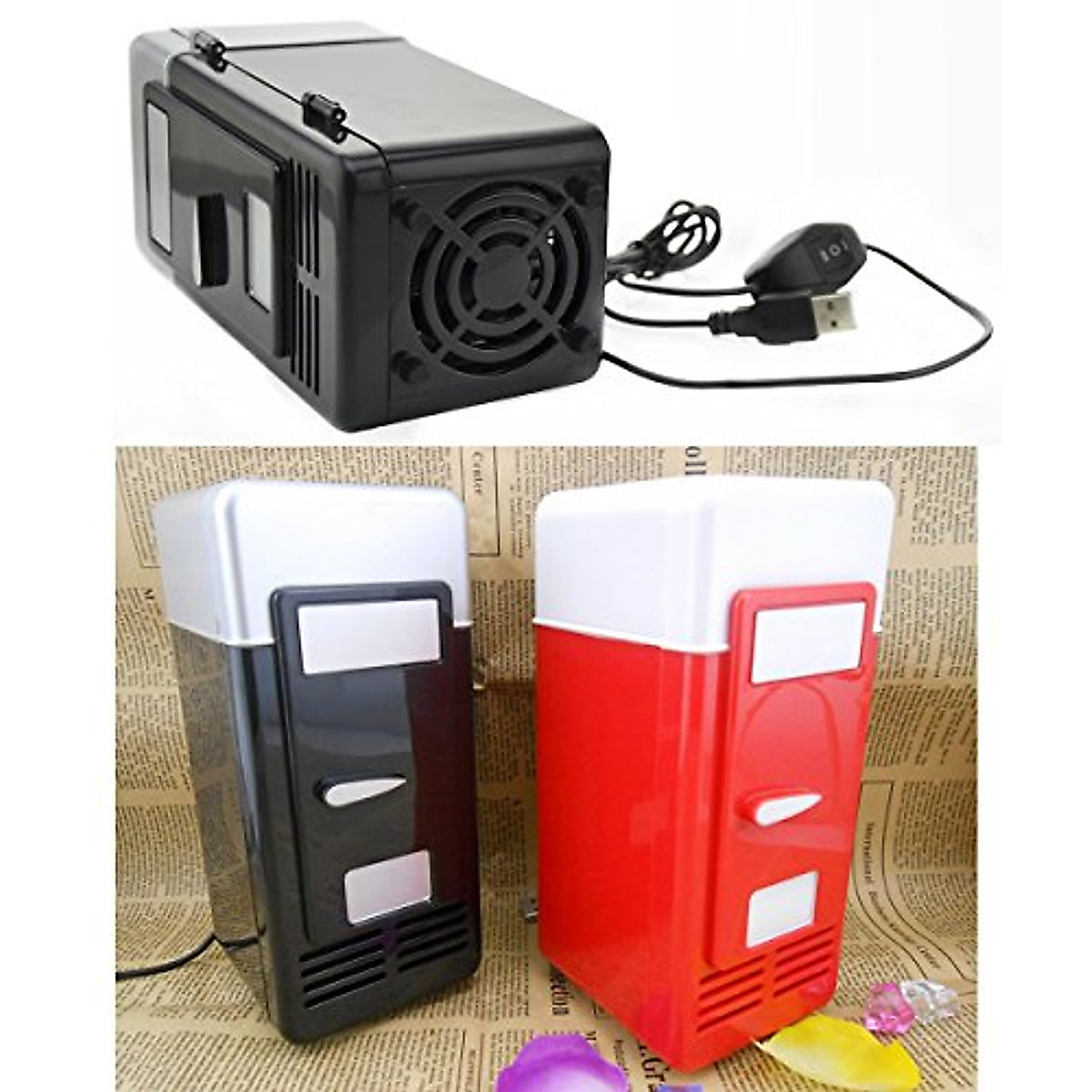 ThreeH New Mini Red USB Fridge Cooler Beverage Drink Cans Cooler/Warmer Refrigerator for Laptop PC Computer Black H-UF05Black