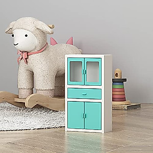 MIOCASA Mini Metal Locker Collectible Furniture Glass Door Display Cabinet for Classroom, School, Home, Pink, 14.25" Tall x 7.91" x 3.98"