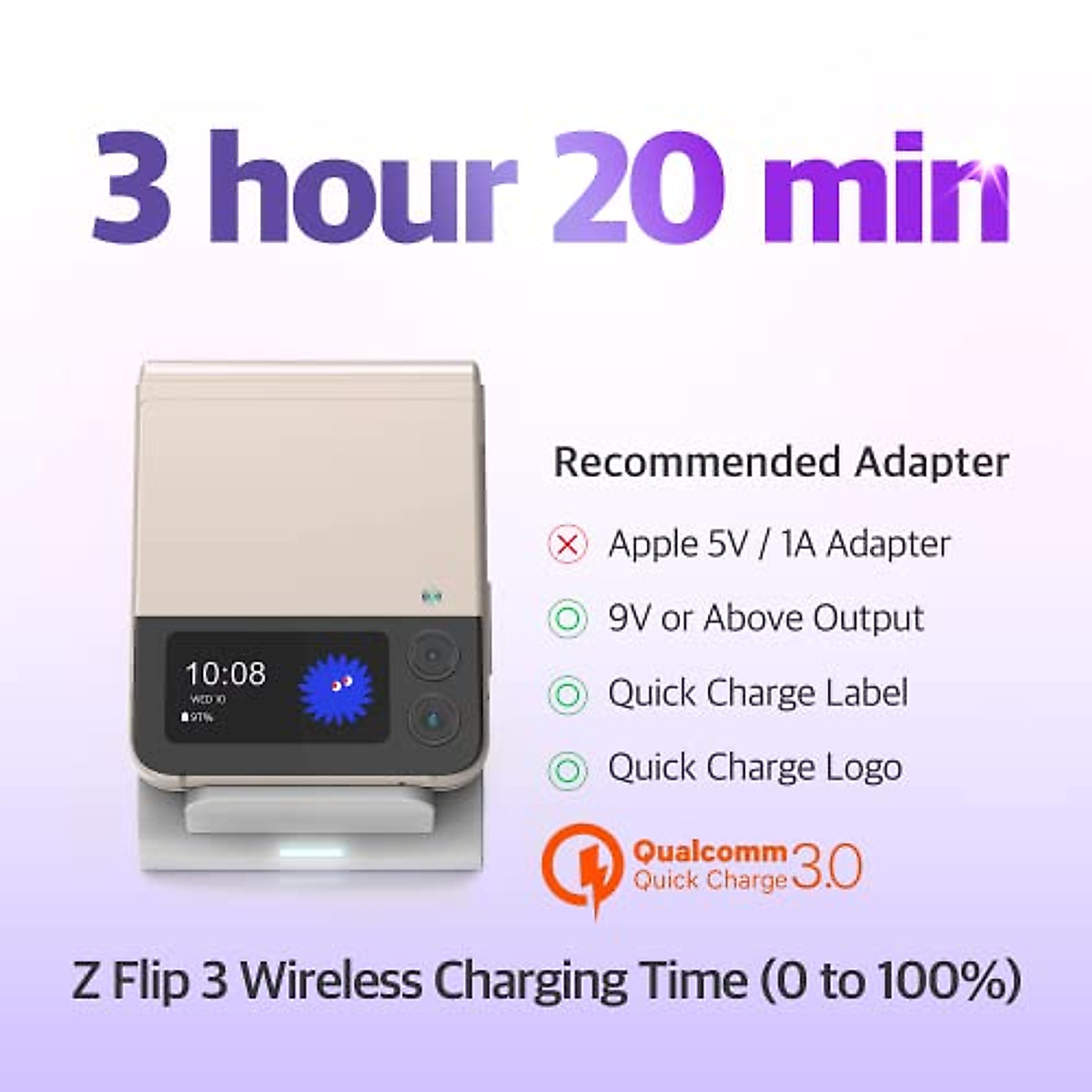 2C2Y for Galaxy Z Flip 4 Wireless Charger Compatible with Samsung Galaxy Z Flip 4, Z Flip 3, Z Flip 2 Qi-Certified 10W Fast Wireless Charging Stand (White)