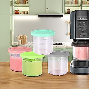 4 Pack Ice Cream Pints and Lids Compatible with Ninja NC300 NC301 NC299AMZ Series Creami Ice Cream Makers,BPA-Free,Dishwasher Safe,Color Lids(16oz Cups)
