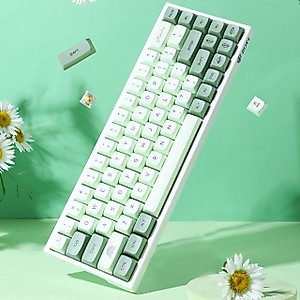 BOYI WK68 Hot Swappable RGB Mechanical Keyboard,Wireless Bluetooth 5.0/2.4G/Wired Type-C Tri-Mode PBT Sublimation Keycaps 65% Gaming Keyboard(Gateron Yellow Switch,Matcha XDA Keycaps)