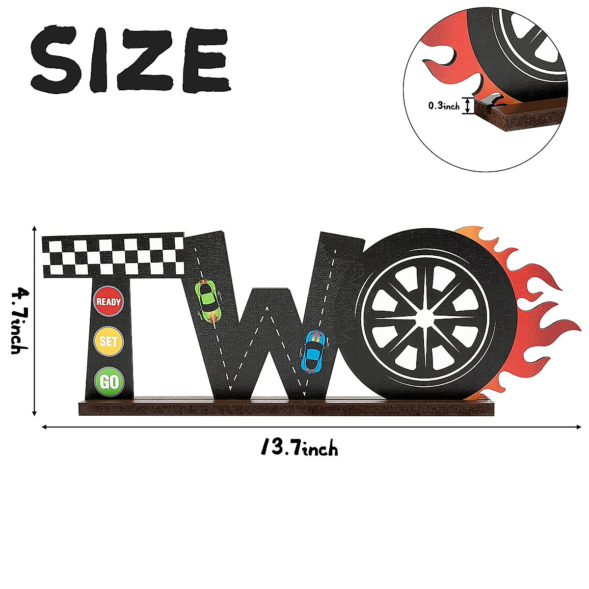 OSNIE Race Car Two Letter Sign Wooden Table Centerpiece Let’s Go Racing Checkered Theme 2nd Party Supplies Decoration Milestone Cake Smash Photo Props for Kids Boys Two Years Old Birthday