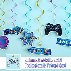 WERNNSAI Video Game Hanging Swirls - 21 PCS Video Game Party Decorations for Kids Boys Gamer Birthday Party Ceiling Window Door Decors Hanging Whirls Streamers for Gaming Night Party Supplies
