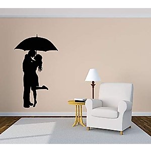 Wall Vinyl Sticker Man Woman Umbrella Silhouette Romantic Love Saint Valentine's Day Mural Decal Art Decor LP2384