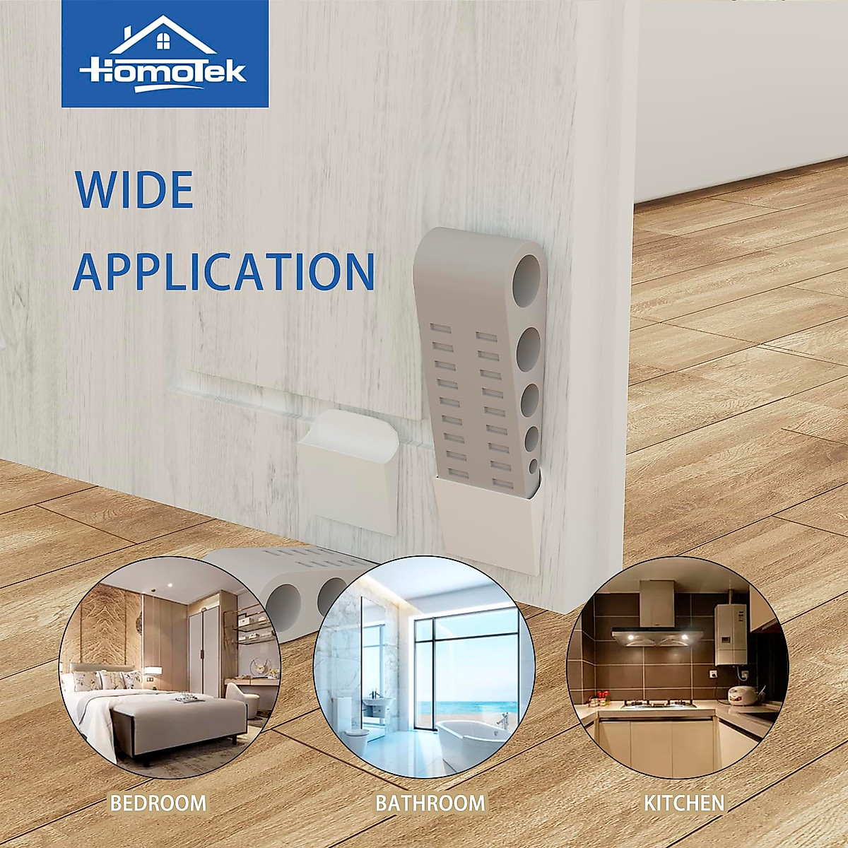 HOMOTEK 2 Pack Wedge Rubber Door Stops Door Chucks Stoppers Wall Protector for Floor & Bottom of Door with Self Adhesive White Holder, 5"x1-9/16"x1-5/16" (Gray)