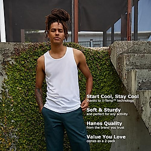 Hanes Men's X-Temp Tank Top 2 Pack, Black, Large