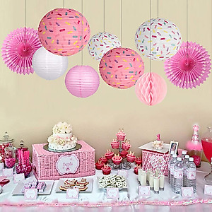 YUNXUAN Donut Birthday Party Decorations, Donut party supplies Donut Lanterns Party Paper Fan Honeycomb Ball Hanging Paper Lanterns for Baby Shower Kids Birthday Party Ice Cream Party Decorations