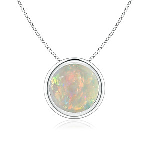 Angara Bezel-Set Round Opal Solitaire Pendant Necklace for Women in 14K White Gold (Grade-AAAA | Size-8mm) October Birthstone | Jewelry Gift for Women | Birthday | Wedding | Anniversary