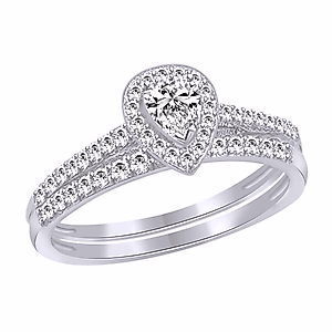 AFFY Pear & Round Shape White Cubic Zirconia Engagement Promise Ring in 925 Sterling Silver Ring Size-9.5