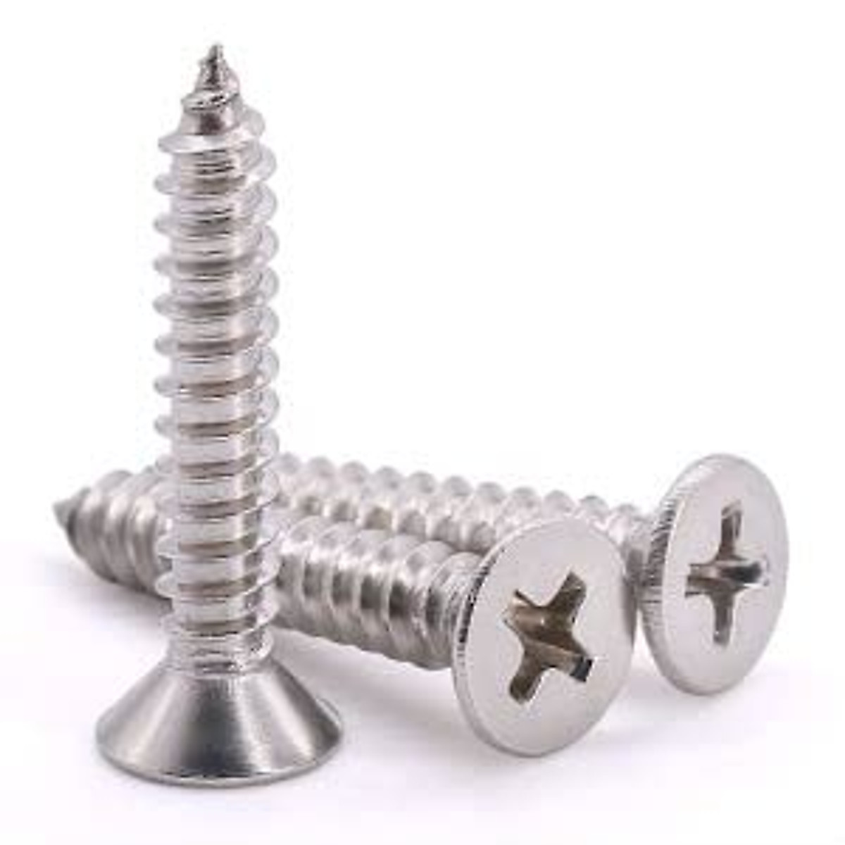 #8 x 7/8" Flat Head Phillps Drive Self Tapping Screws, 304 Stainless Steel, Cross Recessed Countersunk Head Wood Screws, 100 PCS