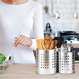 KSJONE 3 Pcs Stainless Steel Kitchen Cutlery Holder Utensil Organizer Flatware Caddy Drainer, Cooking Utensil & Gadgets Holder, Kitchen Caddy Spoons & Forks Organizer (Holes Shape)