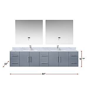 Bell+Modern Sonoma 84 in. W x 22 in. D Dark Grey Double Bath Vanity, Carrara Marble Top and 36 in. LED Mirrors