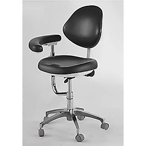 Aries Outlets Dental Adjustable Doctor's Stool Assistant Chair+360 Degree Rotation Armrest PU