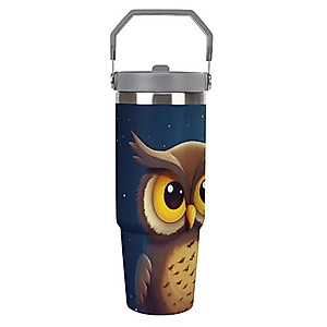 SYJTGDE Large Capacity Car Cup Owl And Yellow Moon Fashionable Upgrade Car Cup Advanced And Beautiful Travel Cup