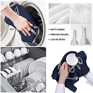 Chucoco Kitchen Towel Absorbent Dish Towels Simple Sketch Wooden Anchor 1 Pack Soft Reusable Hand Towel Washing Cloths, Quick Drying Hanging Terry for Home Cleaning Nautical Theme Navy Blue Back