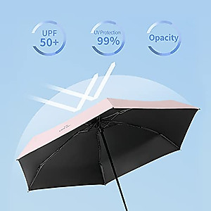 Light and Small Mini Umbrella with Cute Case,5 Folding Compact Pocket Umbrella for Travel,Outdoor Sun Rain Umbrellas for Car.Colorful UV Protection Umbrella for Women and Girls White 6 Ribs