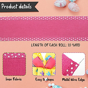 Estivaux Pink Wired Ribbons for Crafting, 2.5 Inch ×10 Yard Pink Burlap Ribbon Bows Wedding Easter Ribbon Holiday Craft Ribbon Birthday Wired Edge Ribbons for Gift Wrapping Decorations