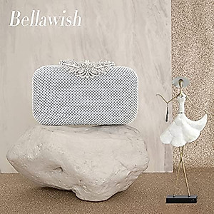 Bellawish Silver Clutch Purses for Women Wedding Crystal Rhinestones Women'S Evening Clutch Handbags with Flora Clasp for Bridal Parites Prom