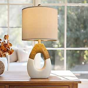 OYEARS Boho Table Lamps Bedroom Living Room Set 2 Small Farmhouse Rattan Table Lamp 19”Rustic Home Decoration Nightstand Bedside Lamp for Office Compatible with Smart Light Bulbs(Not Include Bulbs)