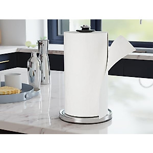 VEHHE Paper Towel Holder Countertop, Silver Paper Towel Holder Stand with Spring Damping for Kitchen Bathroom, One Hand Tear Paper Stainless Steel Paper Towel Holder with Weighted Base and Suction Cup