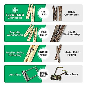 Eldorado Clothespins, Standard Natural Wooden, Stain Proof, 3 inch, 200 Value Pack, for Multipurpose Everyday Laundry, Clothes, Towels, Craft, Photos, Pictures, Decor, Baby Shower, Art Wall