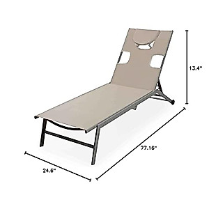 Ostrich Outdoor Chatham 2 Pieces Patio Chaise Lounges | Patio Lounge Chairs | Patio Chairs | 5- Position Recliner Adjustable Sunbathing Lounge Chair for Patio, Beach, Yard, Pool, Tan & White