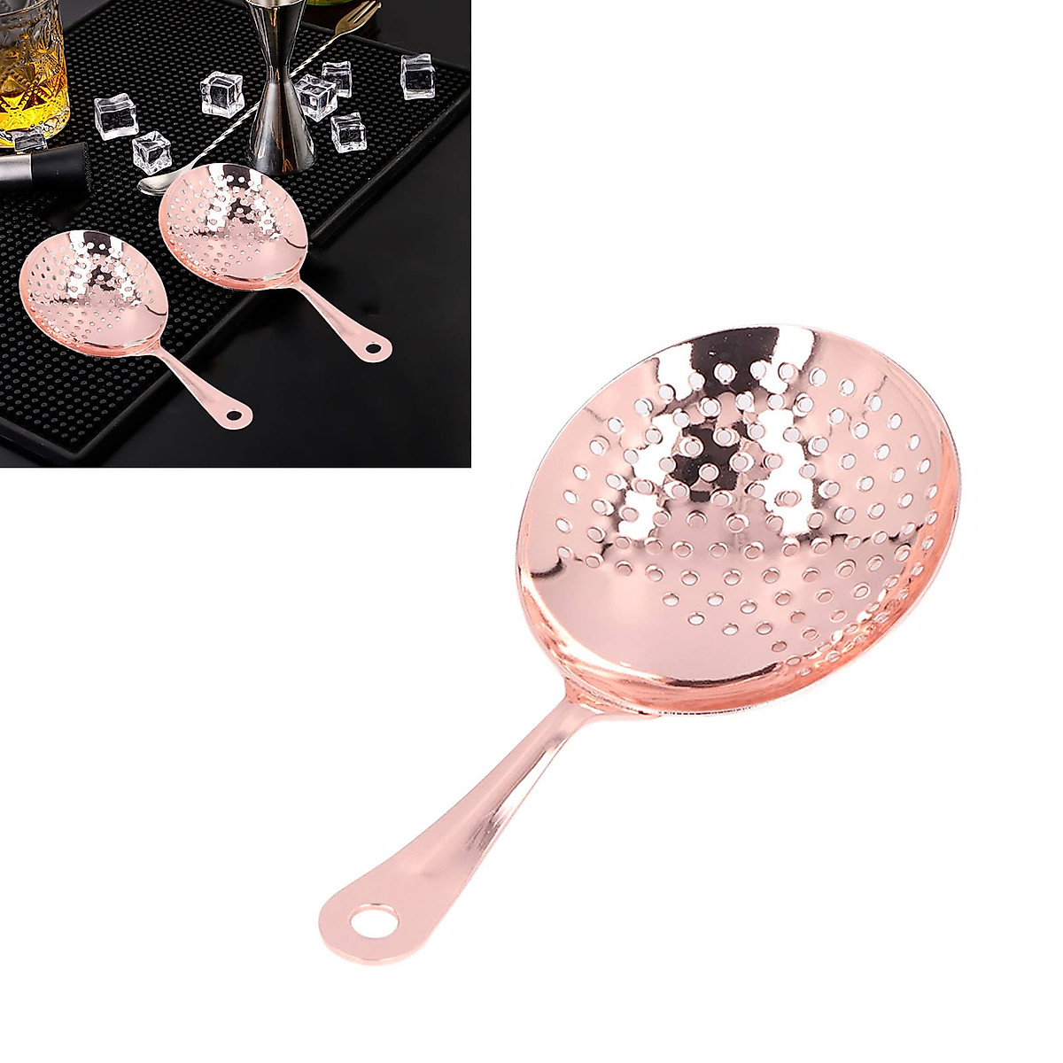 Julep Strainer, Stainless Steel Bar Strainer Cocktail Strainer Spoon for Home Bar, 6.9 x 2.9in(Rose Gold)