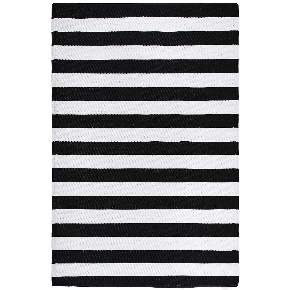 FH Home Outdoor Rug - Waterproof, Fade Resistant, Reversible - Premium Recycled Plastic - Striped - Porch, Deck, Balcony, Mudroom, Laundry Room, Patio - Brittany - Black & White Crease Free - 3 x 5 ft
